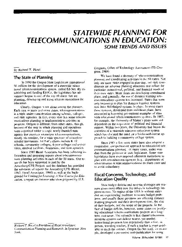 (PDF) Statewide planning for telecommunications in education