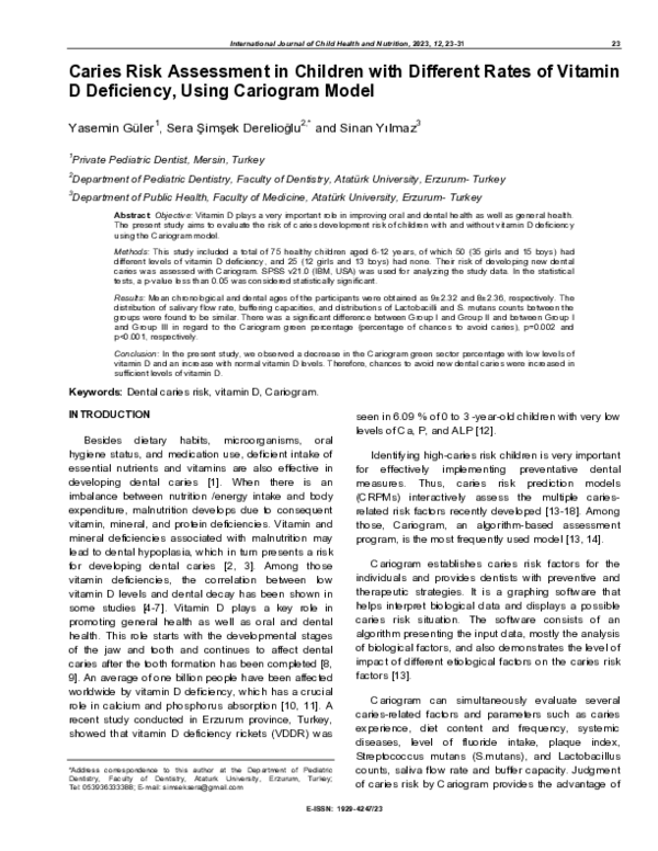 (PDF) Caries Risk Assessment in Children with Different Rates of ...