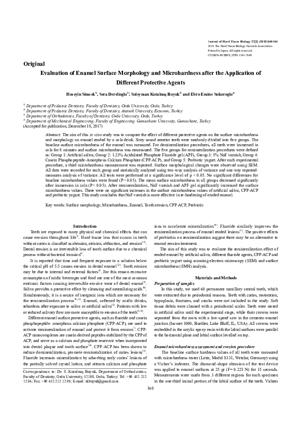 Pdf Evaluation Of Enamel Surface Morphology And Microhardness After The Application Of