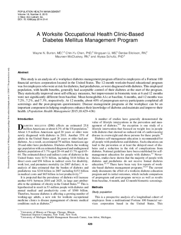 (PDF) A Worksite Occupational Health Clinic-Based Diabetes Mellitus ...