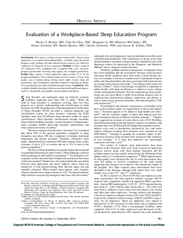 (PDF) Evaluation of a Workplace-Based Sleep Education Program