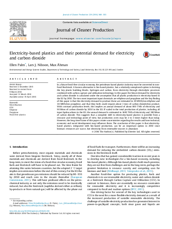 Pdf Electricity Based Plastics And Their Potential Demand For