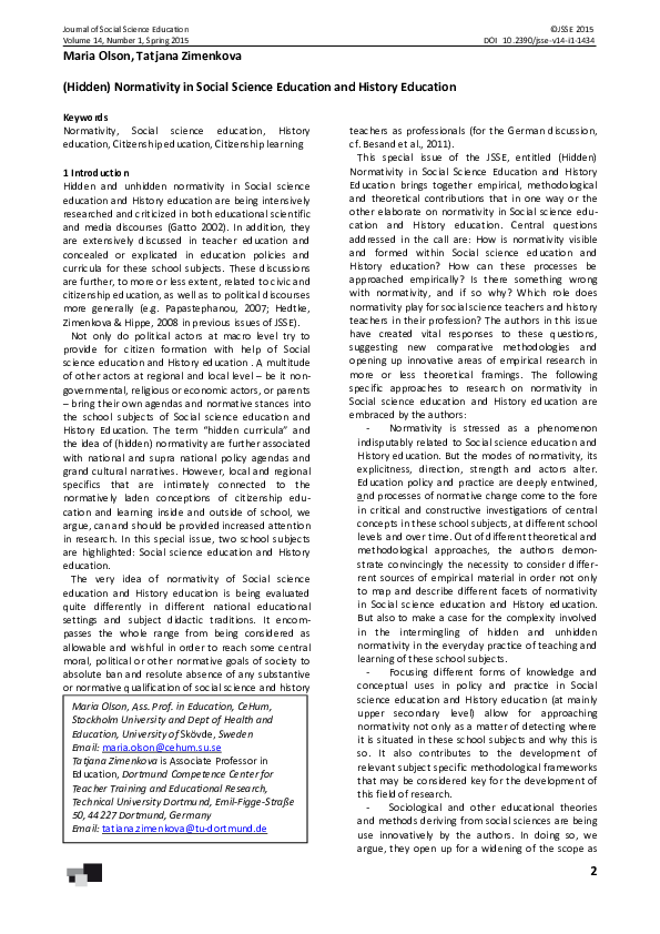 (PDF) Normativity in Social Science Education and History Education