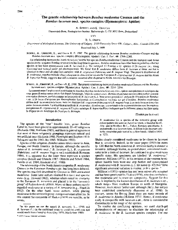 (PDF) The genetic relationship between Bombus moderatus Cresson and the ...