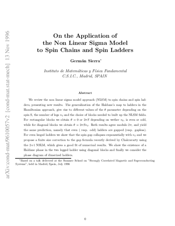 (PDF) On the application of the Non-linear sigma model to spin chains ...