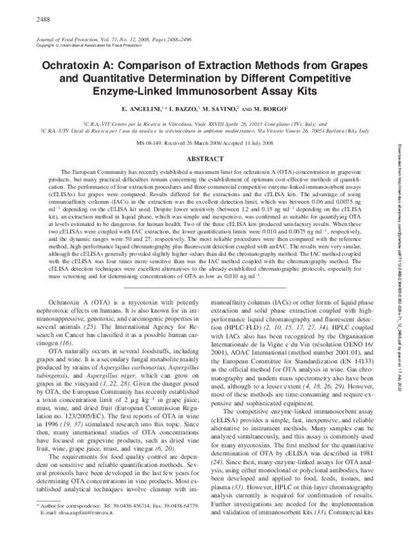 (PDF) Ochratoxin A: Comparison of Extraction Methods from Grapes and Quantitative Determination ...