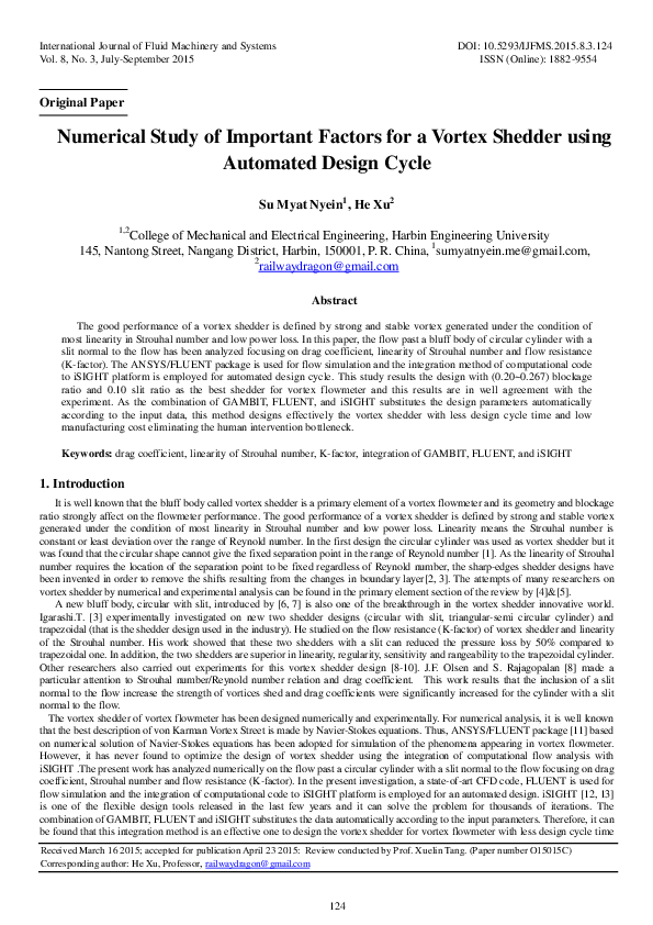 (PDF) Numerical Study of Important Factors for a Vortex Shedder using Automated Design Cycle ...