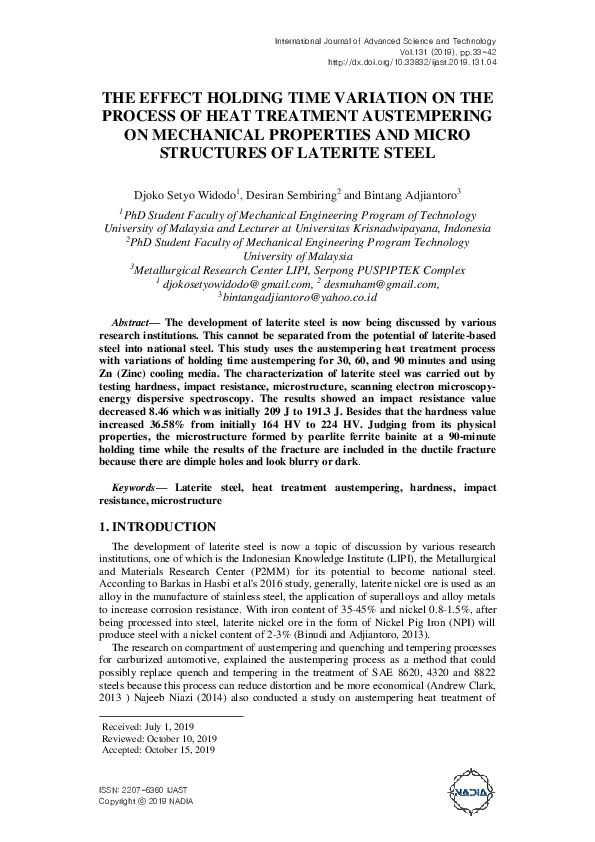 (PDF) The Effect Holding Time Variation on the Process Of Heat Treatment Austempering on ...