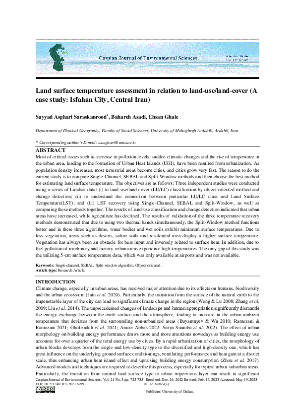 (PDF) Land surface temperature assessment in relation to land-use/land-cover (A case study ...