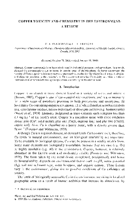 (PDF) Copper toxicity and chemistry in the environment: a review