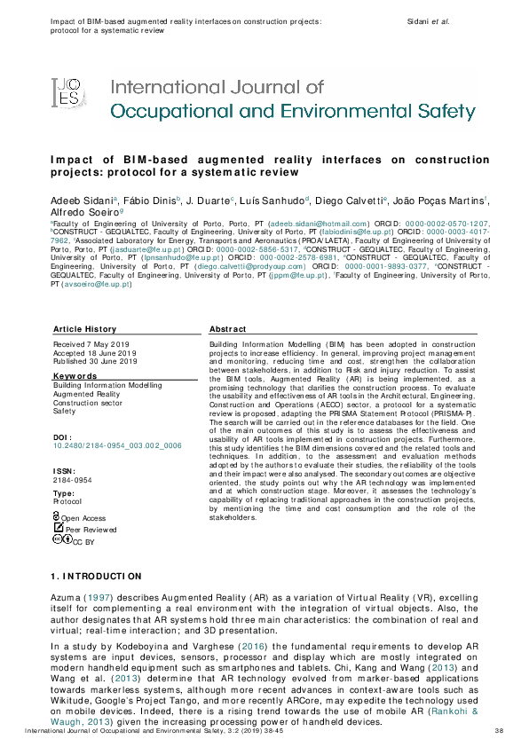 (PDF) Impact of BIM-based augmented reality interfaces on construction projects: protocol for a ...