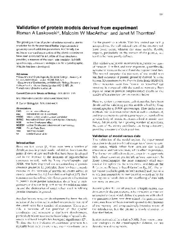 (PDF) Validation of protein models derived from experiment
