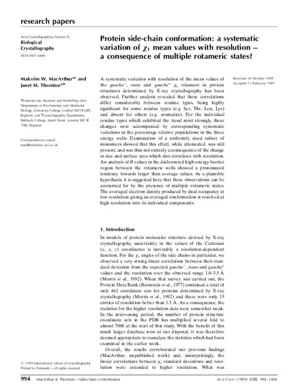 (PDF) Protein side-chain conformation: a systematic variation of χ 1 ...