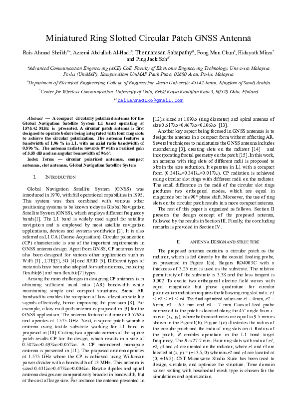 (PDF) Miniatured Ring Slotted Circular Patch GNSS Antenna