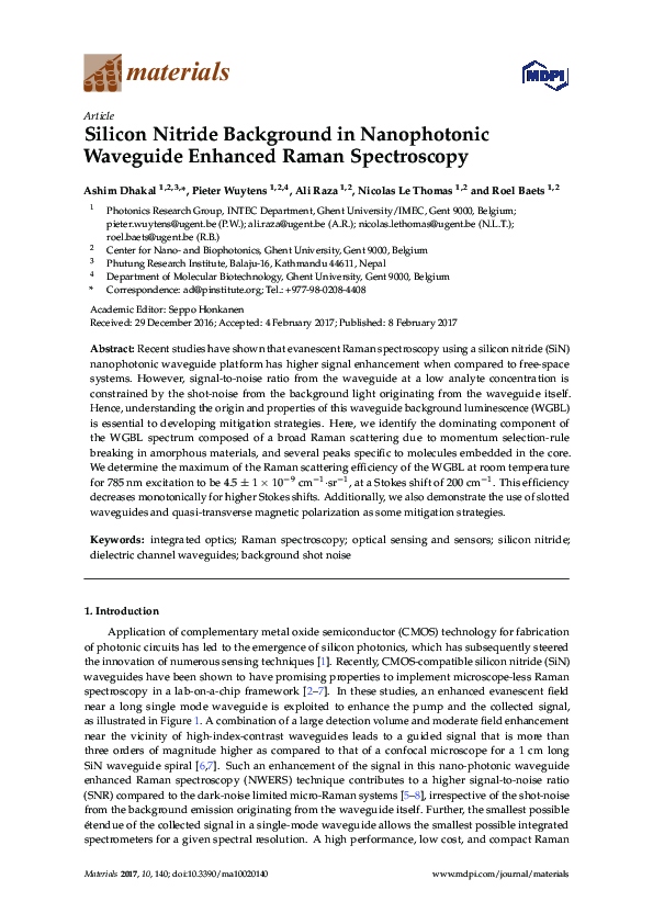 (PDF) Silicon Nitride Background in Nanophotonic Waveguide Enhanced Raman Spectroscopy
