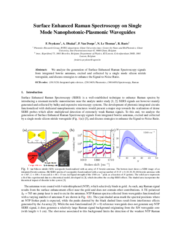 (PDF) Surface Enhanced Raman Spectroscopy on Single Mode Nanophotonic-Plasmonic Waveguides