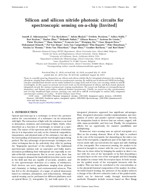 (PDF) Silicon and silicon nitride photonic circuits for spectroscopic ...
