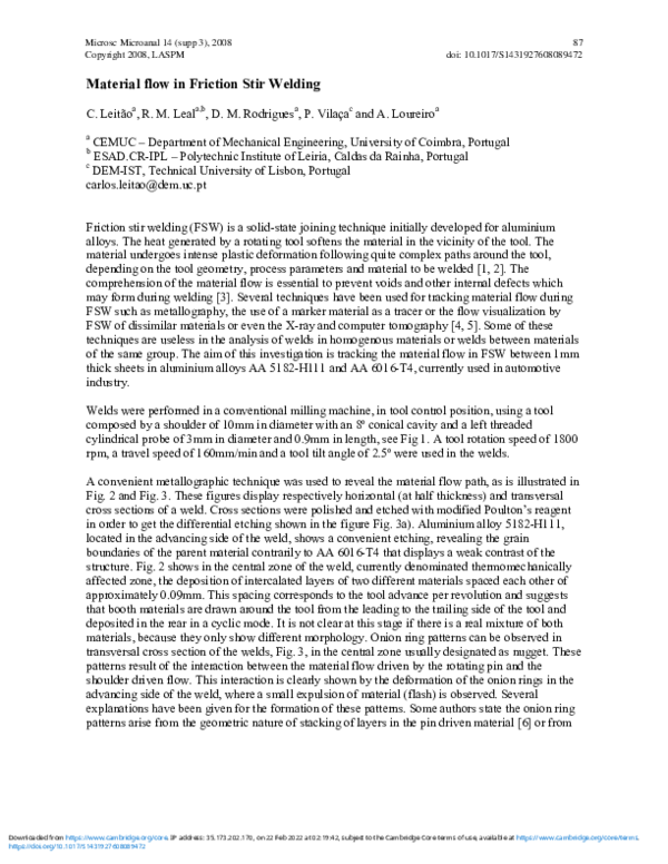 Pdf Material Flow In Friction Stir Welding