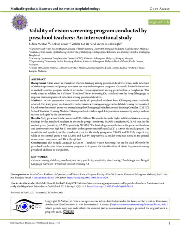(PDF) Validity of vision screening program conducted by preschool ...
