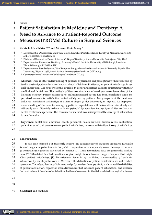 (PDF) Patient Satisfaction in Medicine and Dentistry: A Need to Advance ...