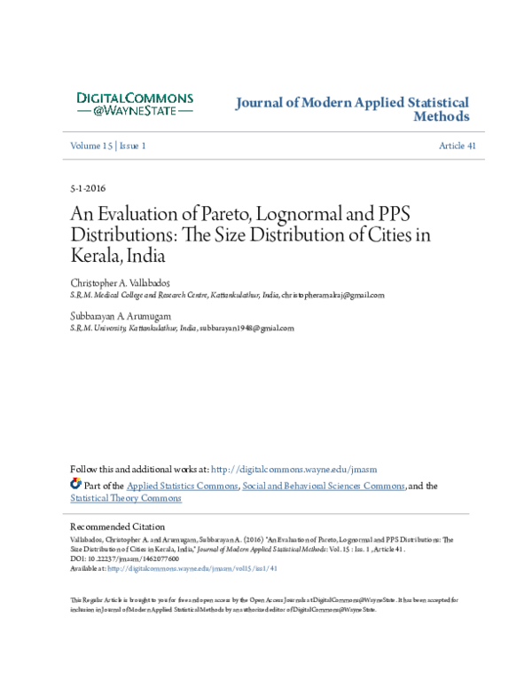 (PDF) An Evaluation of Pareto, Lognormal and PPS Distributions: The ...
