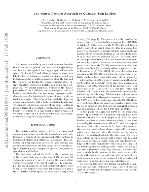 (PDF) The matrix product approach to quantum spin ladders