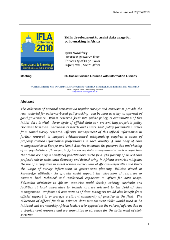(PDF) Skills development to assist data usage for policymaking in Africa