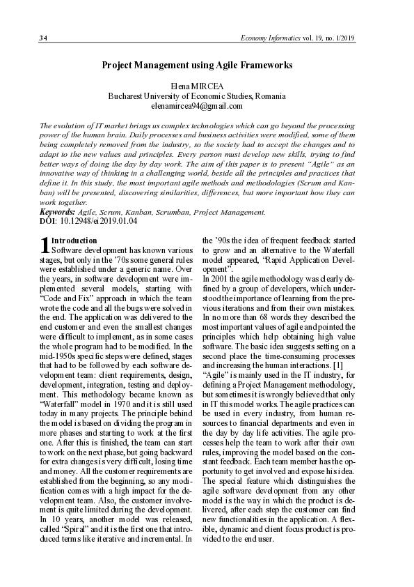 (PDF) Project Management using Agile Frameworks