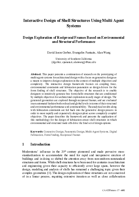 (PDF) Interactive Design of Shell Structures Using Multi Agent Systems: Design Exploration of ...