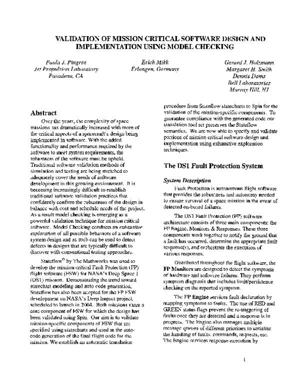 Pdf Validation Of Mission Critical Software Design And Implementation Using Model Checking