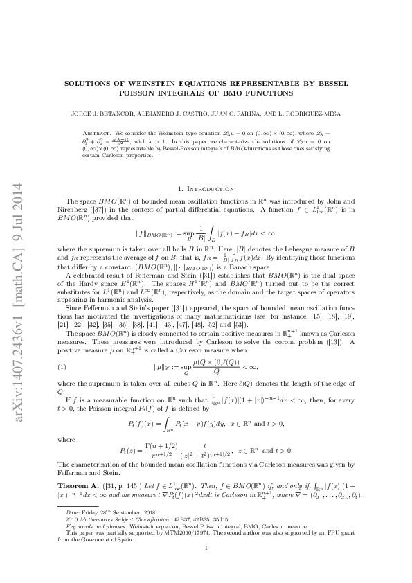 (PDF) Bessel-Poisson Integrals for Solutions of Weinstein Equations