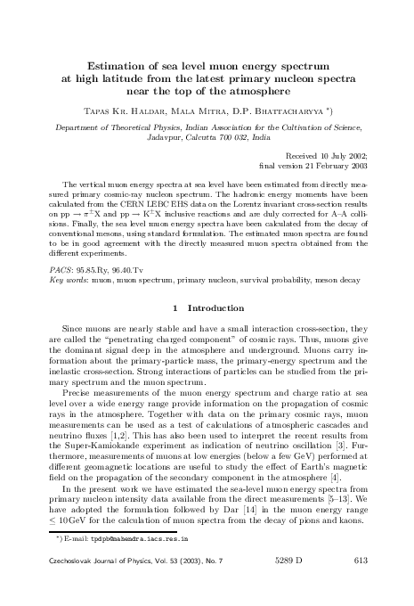 (PDF) Estimation of Sea Level Muon Energy Spectrum at High Latitude ...