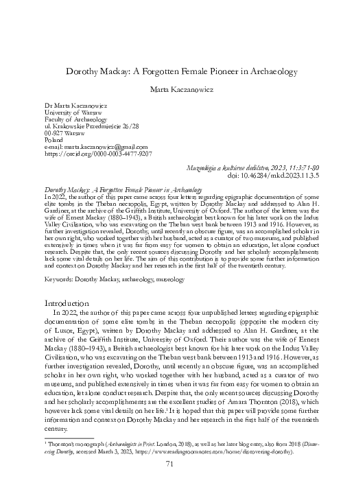 (PDF) Dorothy Mackay: A Forgotten Female Pioneer in Archaeology