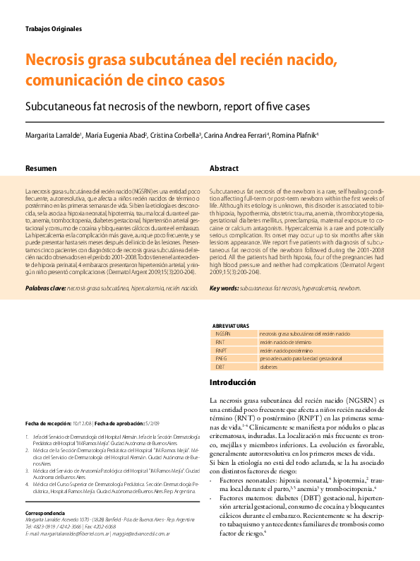 (PDF) Necrosis grasa subcutánea del recién nacido, comunicación de ...