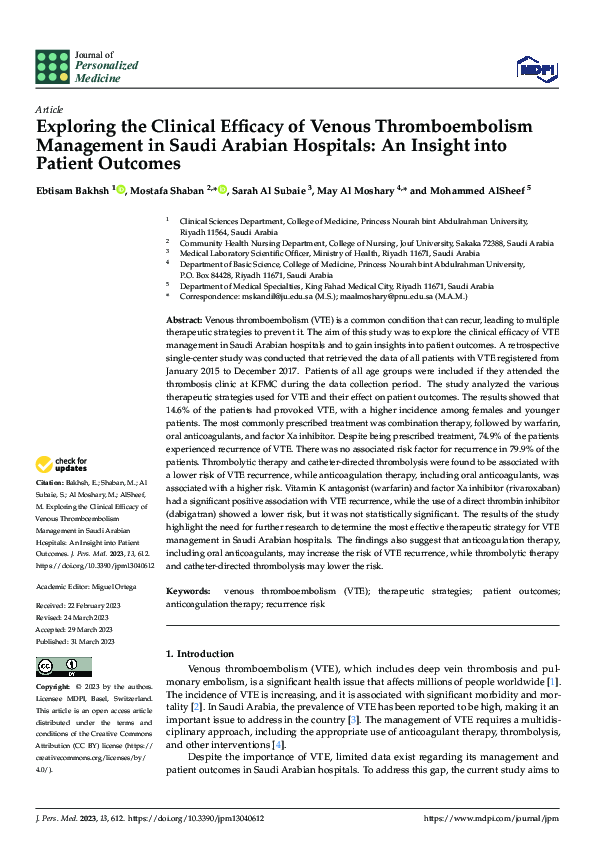 (PDF) Exploring the Clinical Efficacy of Venous Thromboembolism Management in Saudi Arabian ...