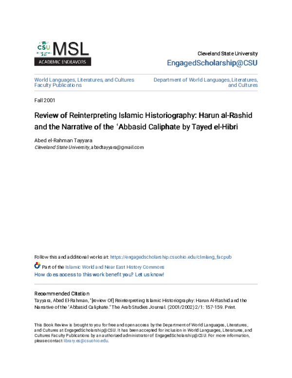 (PDF) Review of Reinterpreting Islamic Historiography: Harun al-Rashid ...