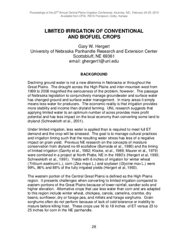 (PDF) Limited Irrigation of Conventional and Biofuel Crops