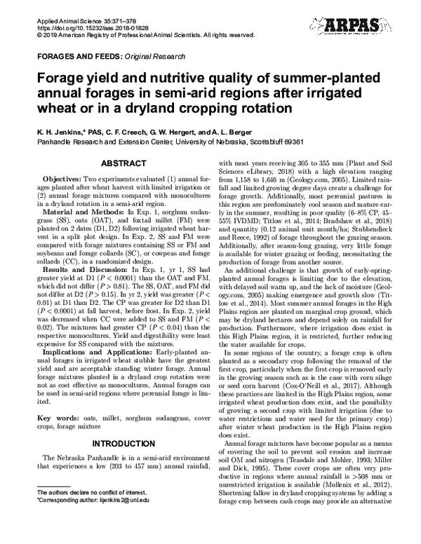(PDF) Forage yield and nutritive quality of summer-planted annual ...