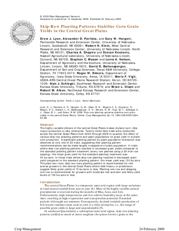 (PDF) Skip-Row Planting Patterns Stabilize Corn Grain Yields in the ...