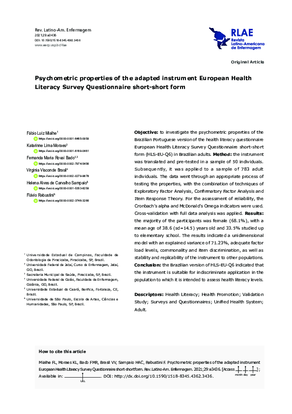 (PDF) Psychometric properties of the adapted instrument European Health ...