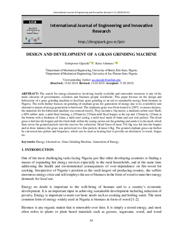 (PDF) Design and Development of a Grass Grinding Machine