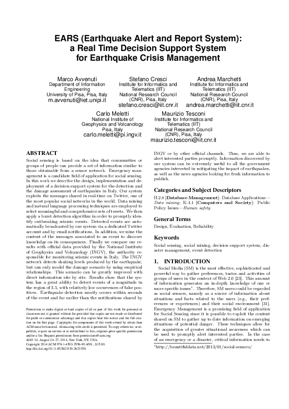 (PDF) EARS (earthquake alert and report system)