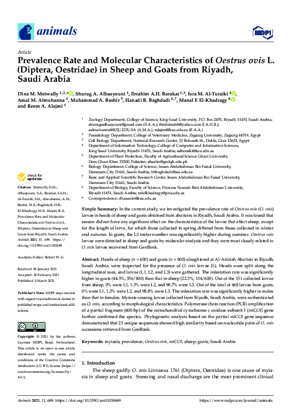 (PDF) Prevalence Rate and Molecular Characteristics of Oestrus ovis L ...