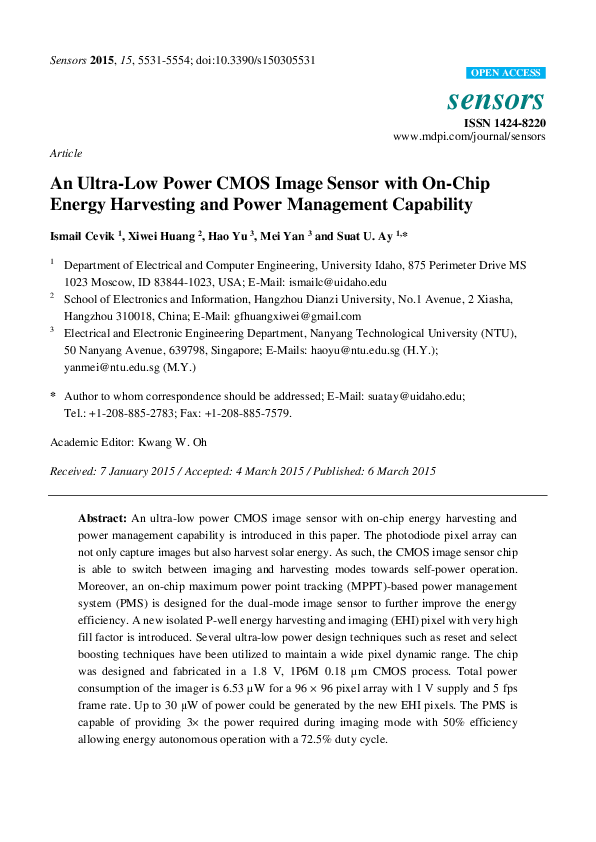 (PDF) Article An Ultra-Low Power CMOS Image Sensor with On-Chip Energy ...