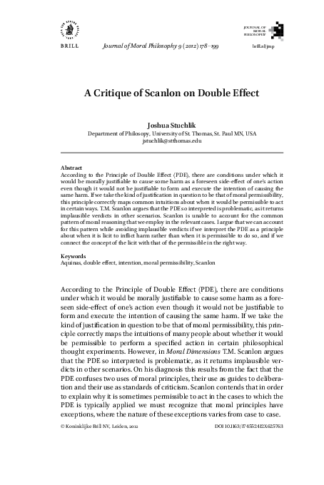(PDF) A Critique of Scanlon on Double Effect