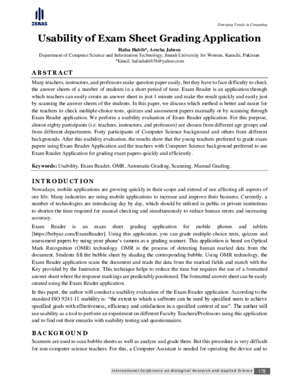 (PDF) Usability of Exam Sheet Grading Application