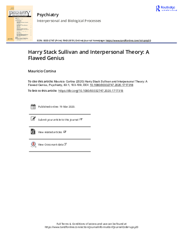 (PDF) Harry Stack Sullivan and Interpersonal Theory: A Flawed Genius