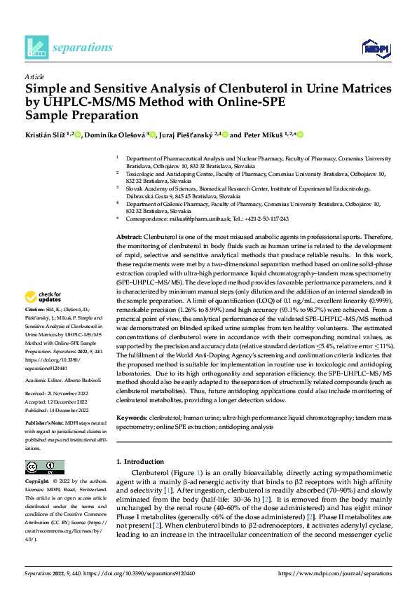 Pdf Simple And Sensitive Analysis Of Clenbuterol In Urine Matrices By Uhplc Msms Method With