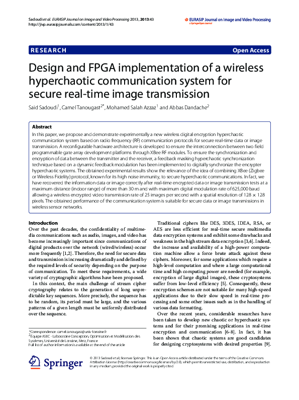 (PDF) Design and FPGA implementation of a wireless hyperchaotic communication system for secure ...