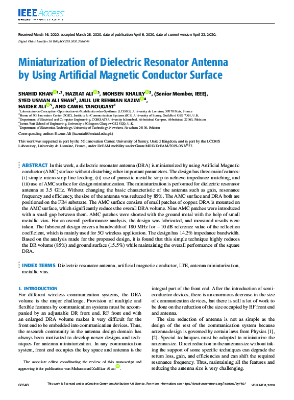 (PDF) Miniaturization of dielectric resonator antenna for biomedical ...